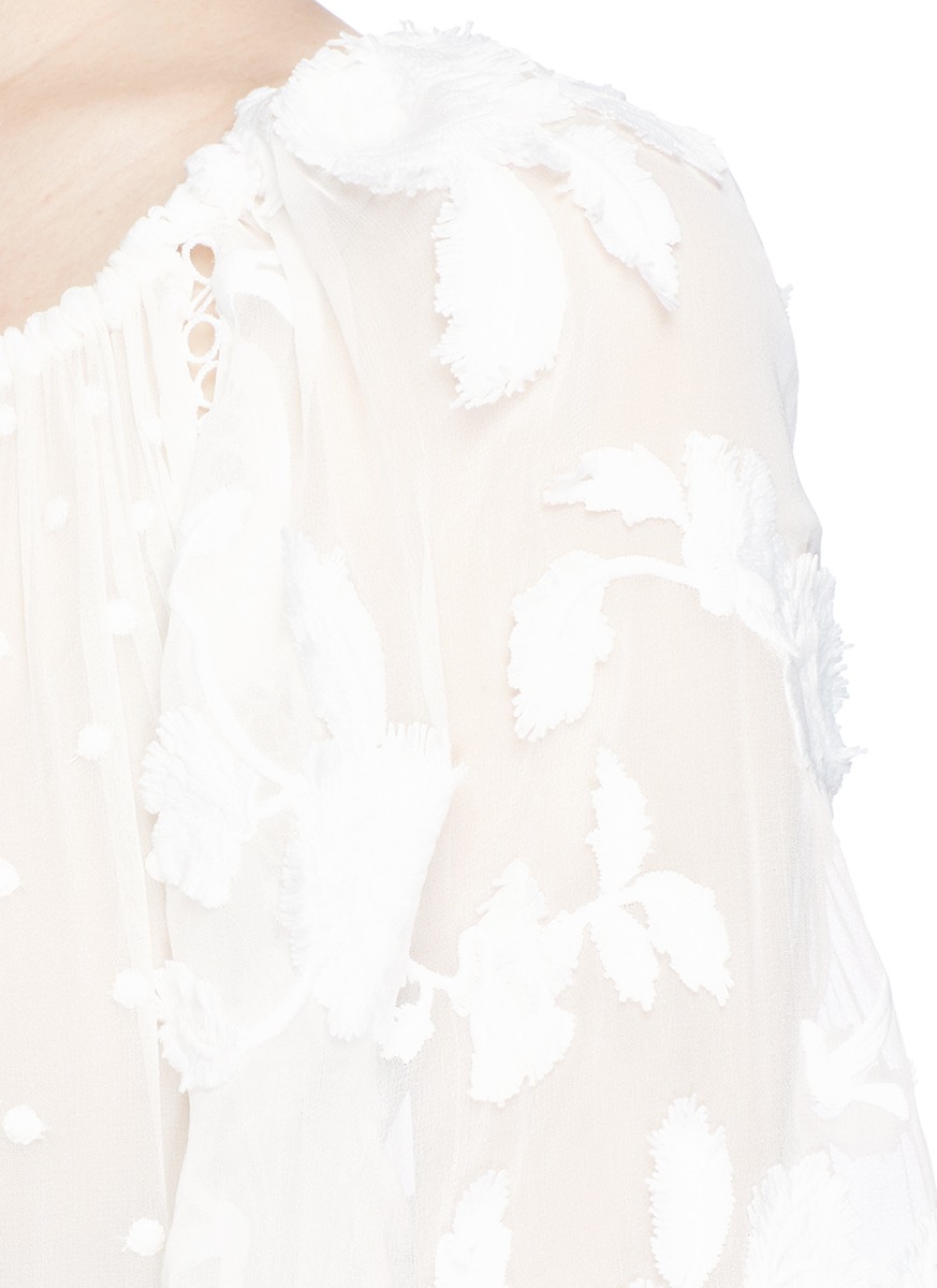 Zimmermann Mercer Bird Floating Silk Georgette Top White Modesens