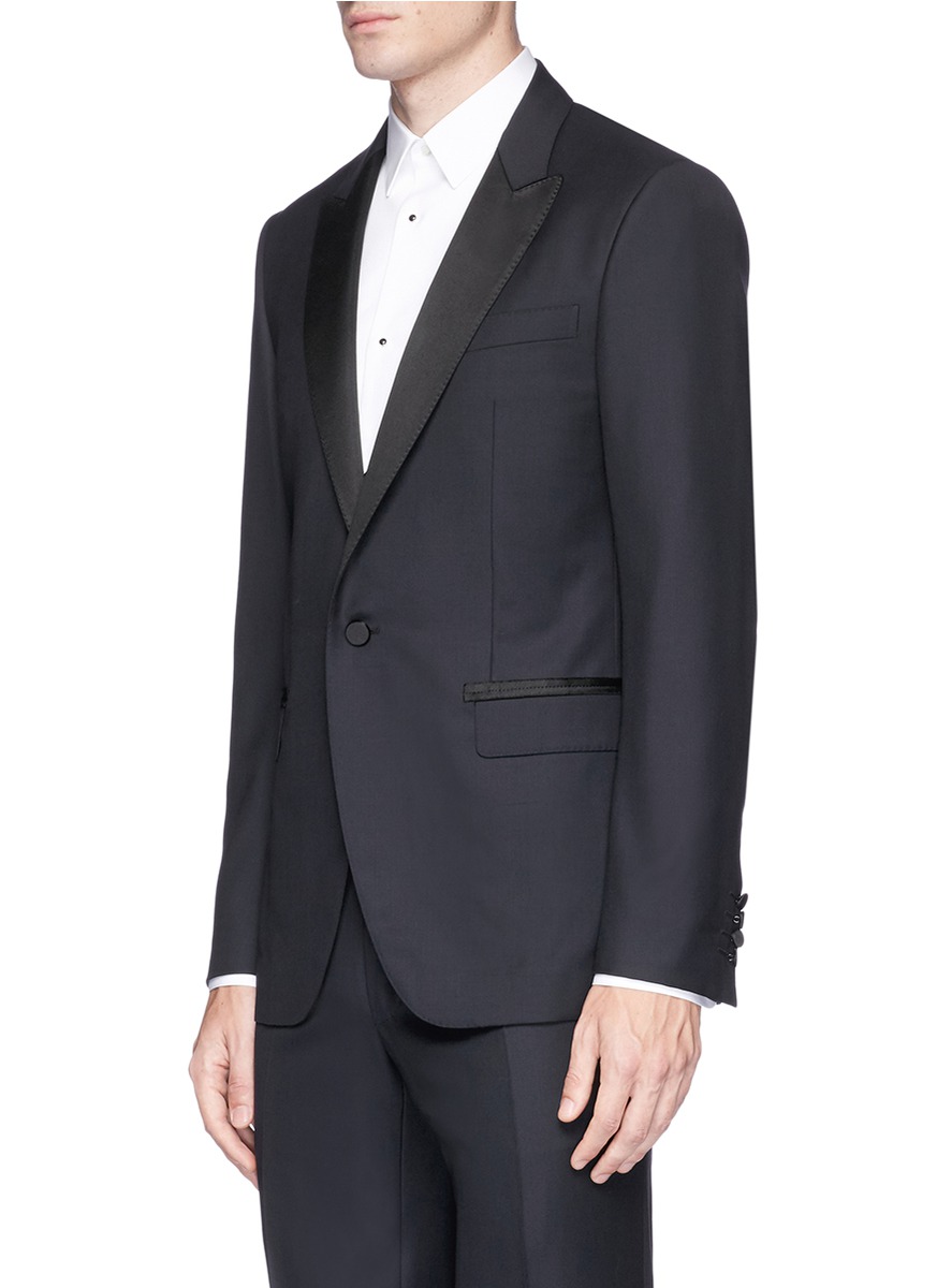 LANVIN Silk Satin Trim Wool Tuxedo Suit | ModeSens