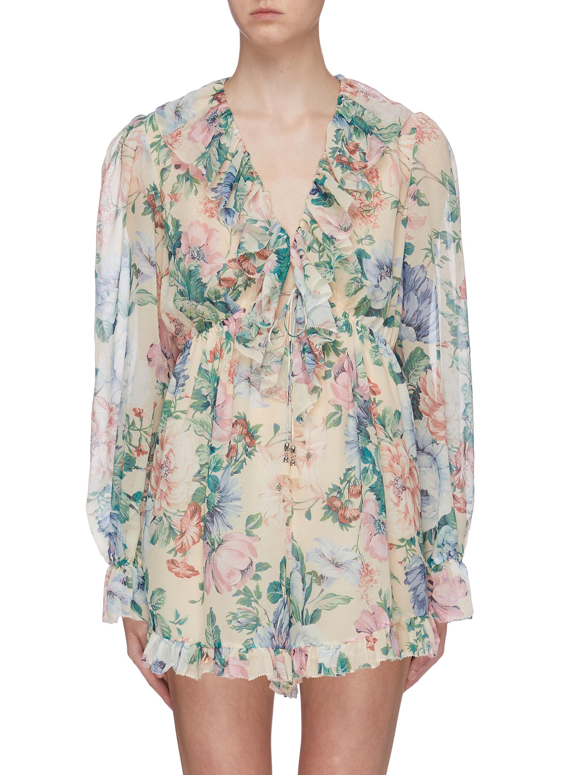 Zimmermann Super Eight Floral Print Chiffon Dress Pink Print 40 Off