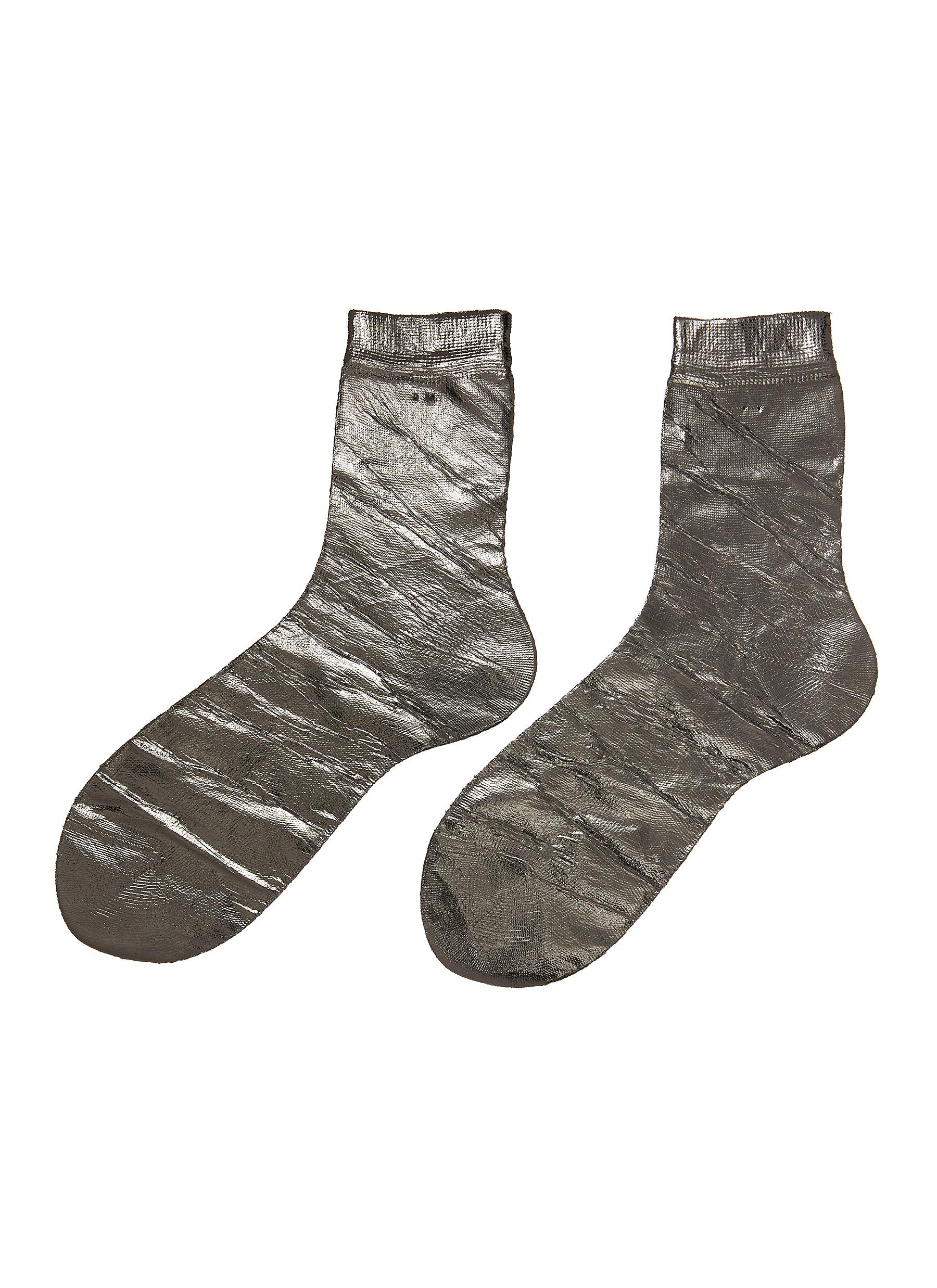 Maria La Rosa Laminated One' Foil Effect Silk Blend Crew Socks | ModeSens