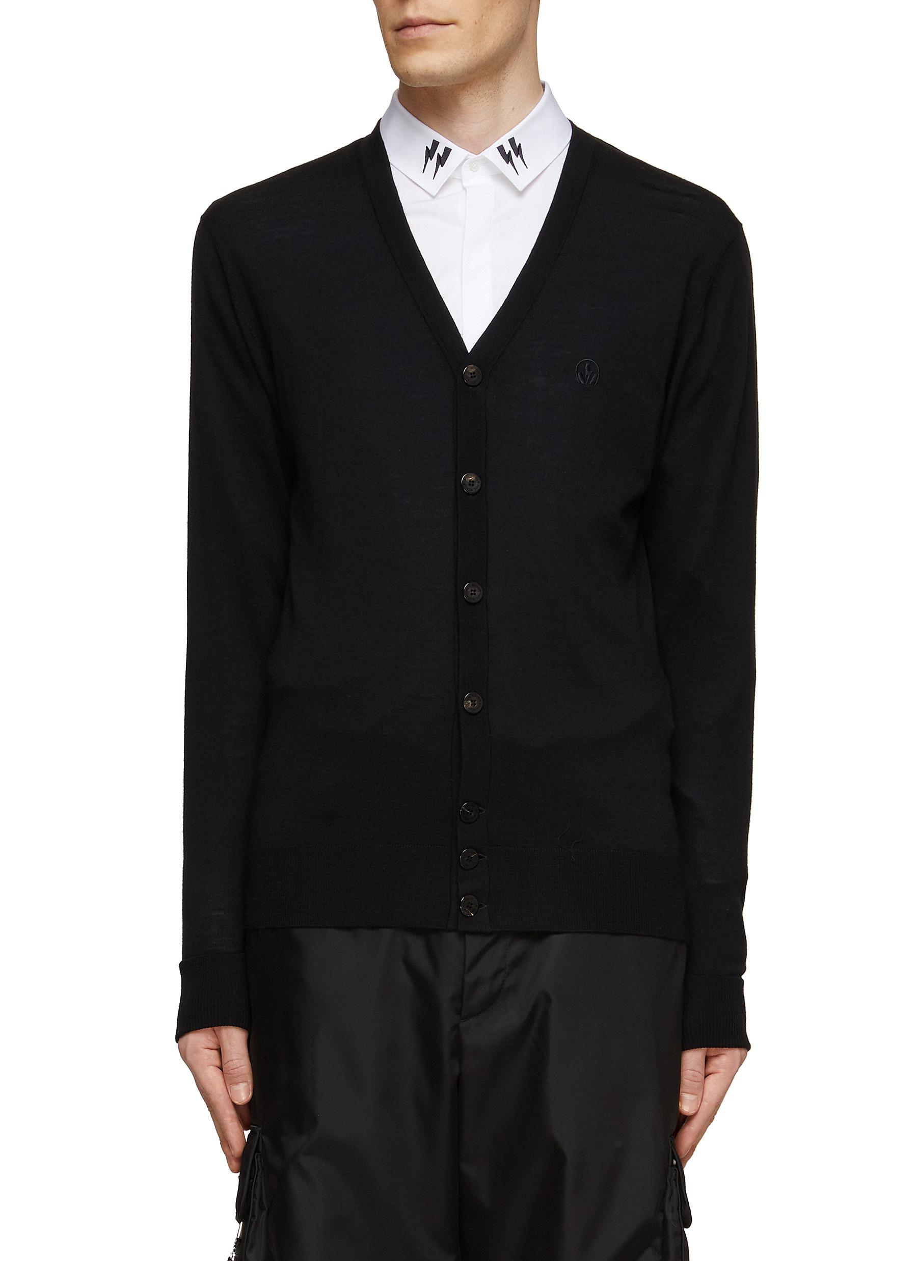Neil Barrett Slim Cool Wool Knit Cardigan In Black | ModeSens