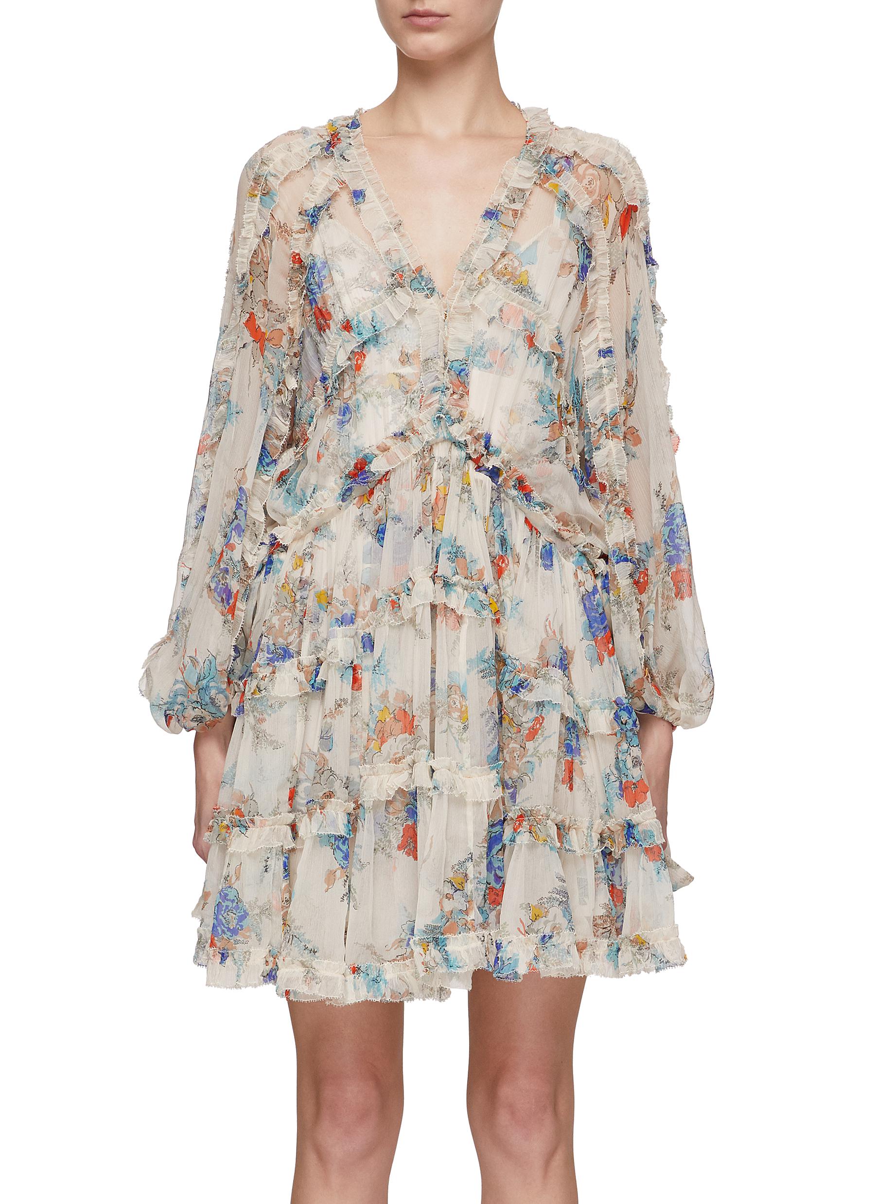 Zimmermann Clover Frill Billow Mini Dress In Neutral | ModeSens