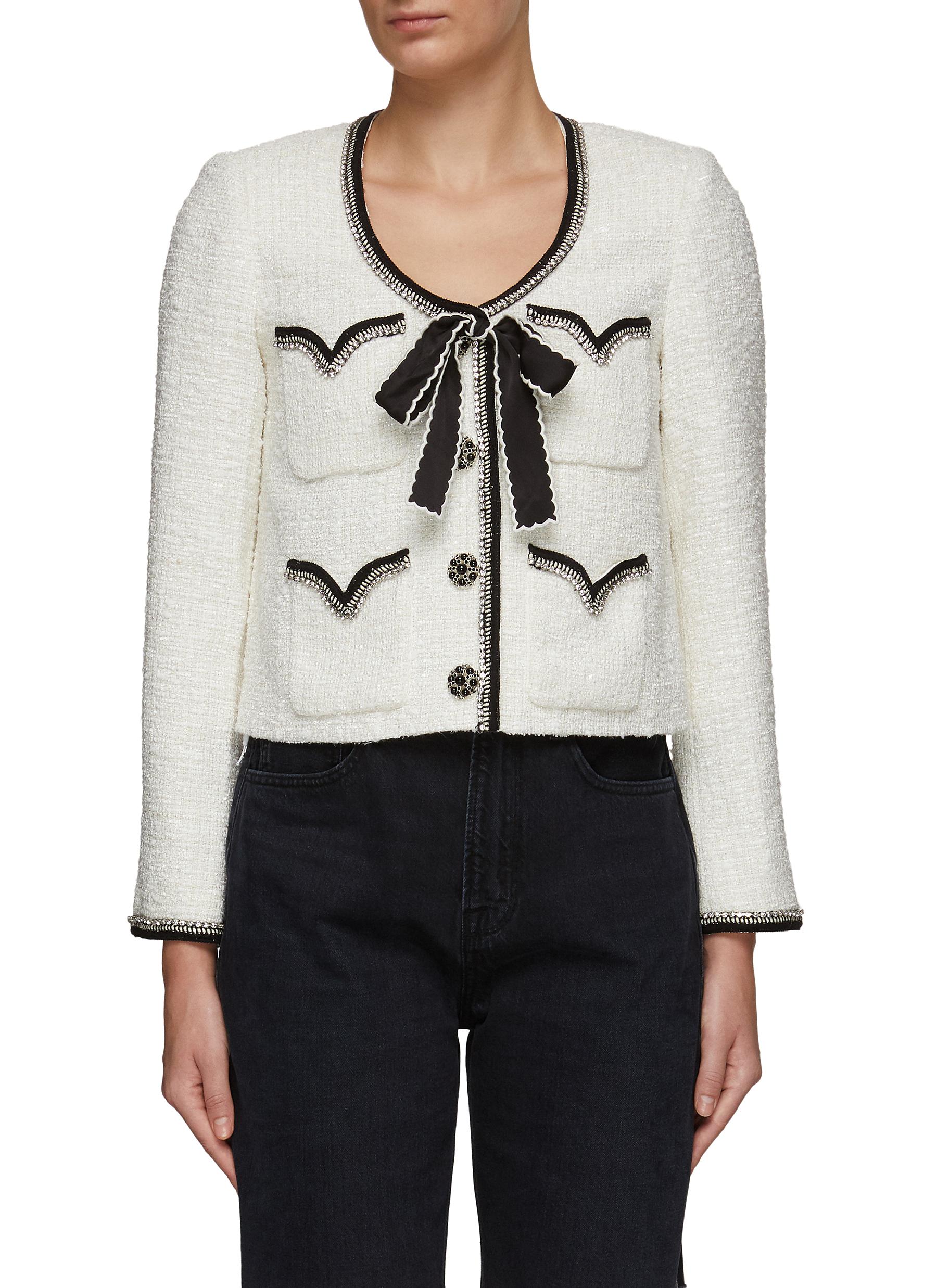 Self-portrait Cropped Embellished Satin-trimmed Metallic Bouclé-tweed ...