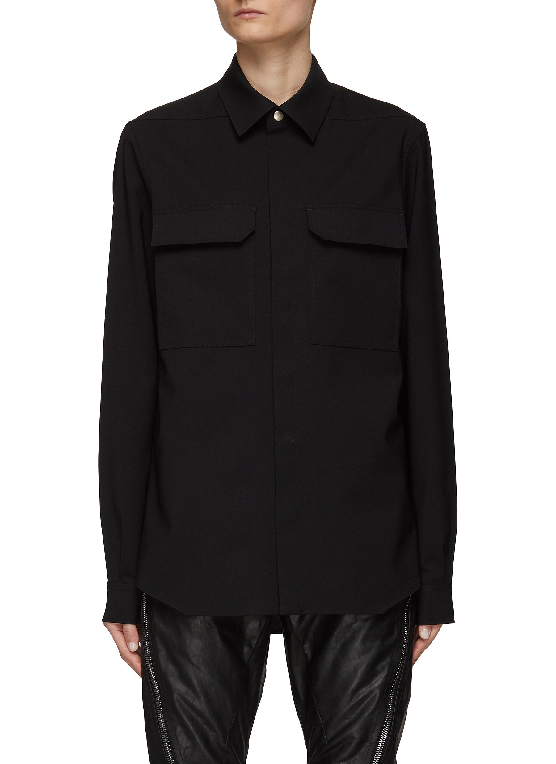 Rick Owens Flap Chest Pocket Snap Button Front Wool Shirt Jacket In ...