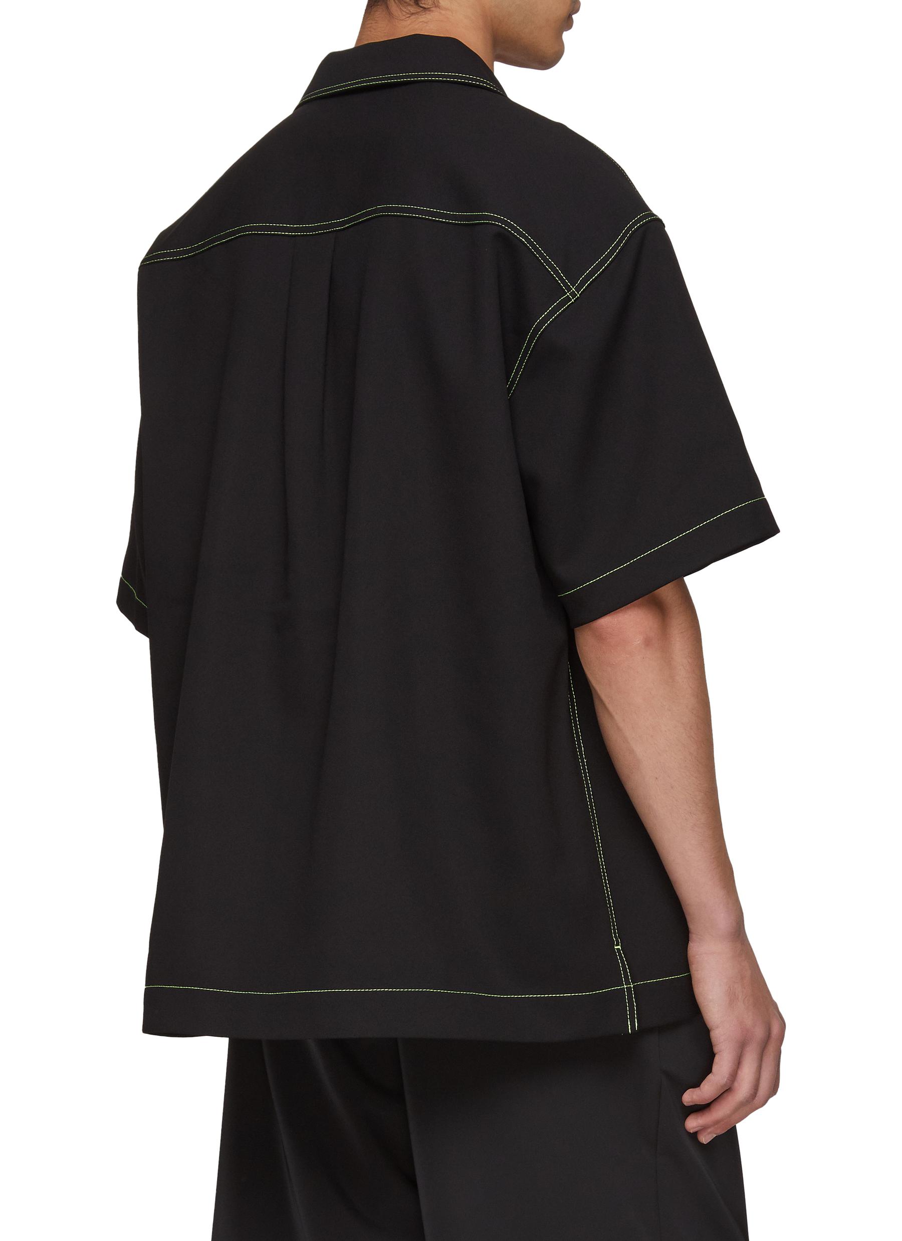 3D POCKET CONTRAST STITCHING HAWAIIN SHIRT