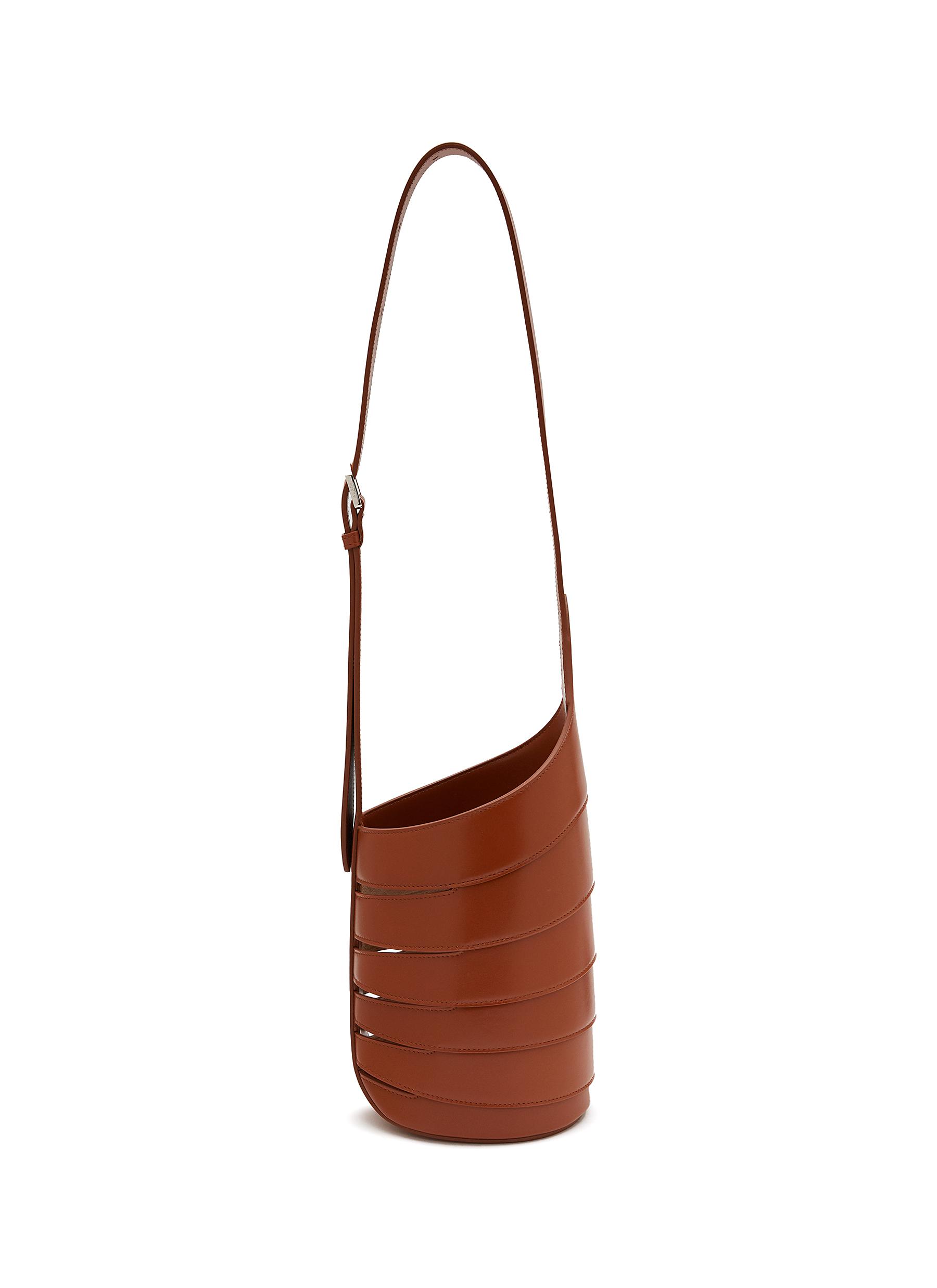 Alaïa Small 'babel' Laminated Calfskin Leather Bucket Bag In Brown ...