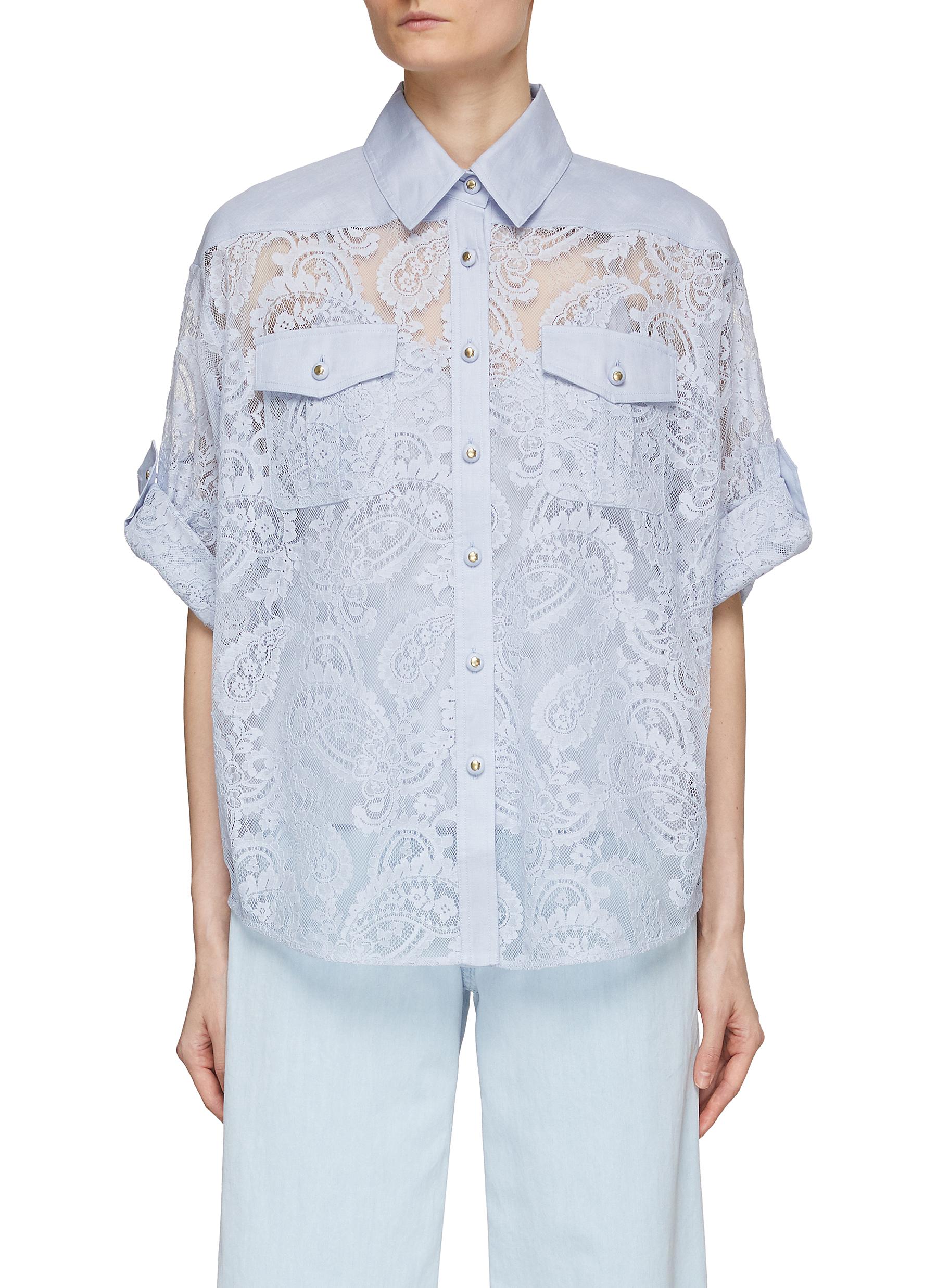 Zimmermann Coaster Lace Panel Shirt In Purple | ModeSens
