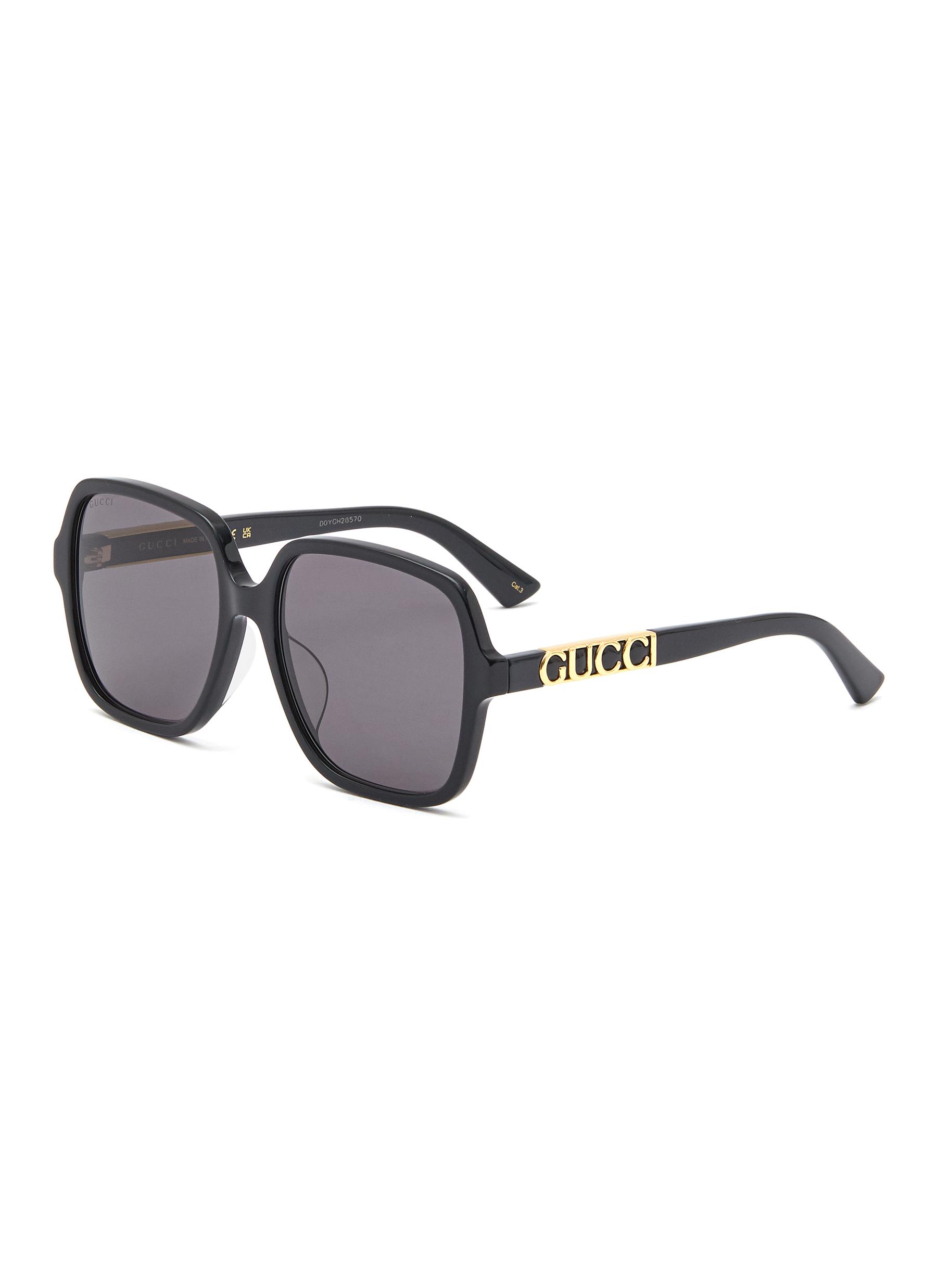 Gucci Logo Appliqué Square Acetate Frame Gret Lens Sunglasses In Black ...