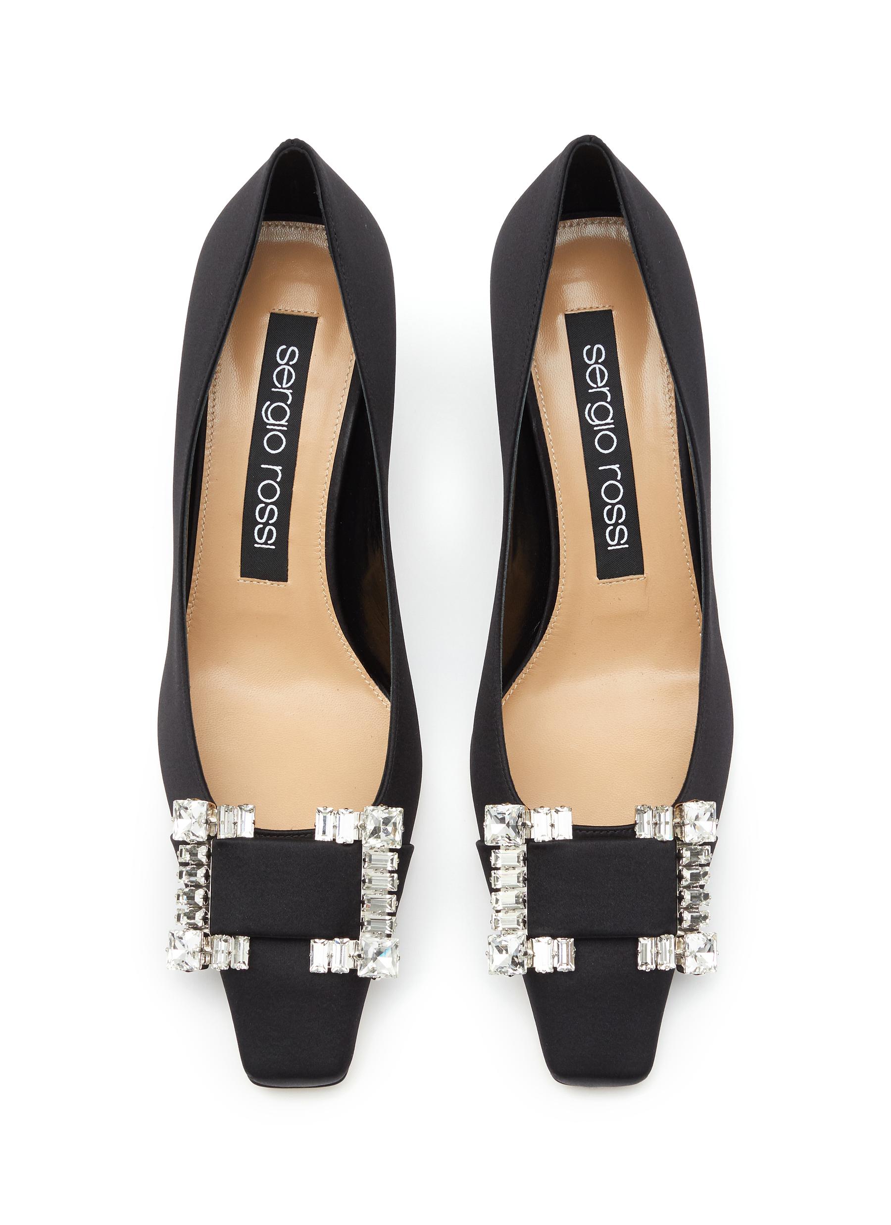 60 STRASS EMBELLISHED BUCKLE LEATHER PUMPS