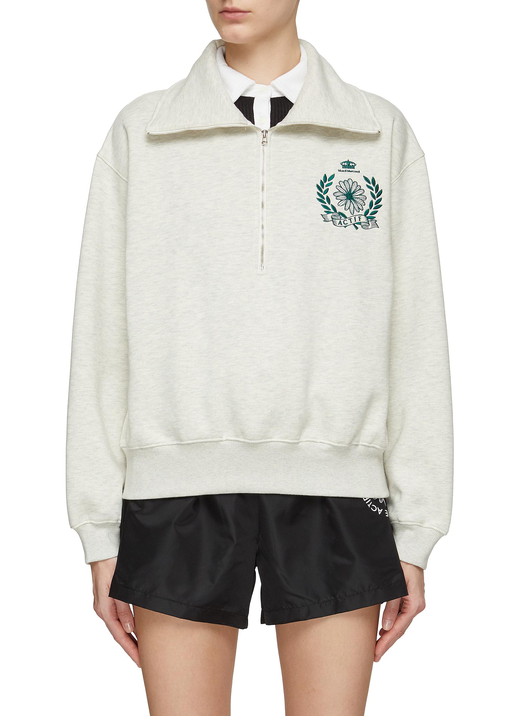 Mardi Mecredi High Neck Zip Up Nouveau Logo Sweater In Neutral | ModeSens