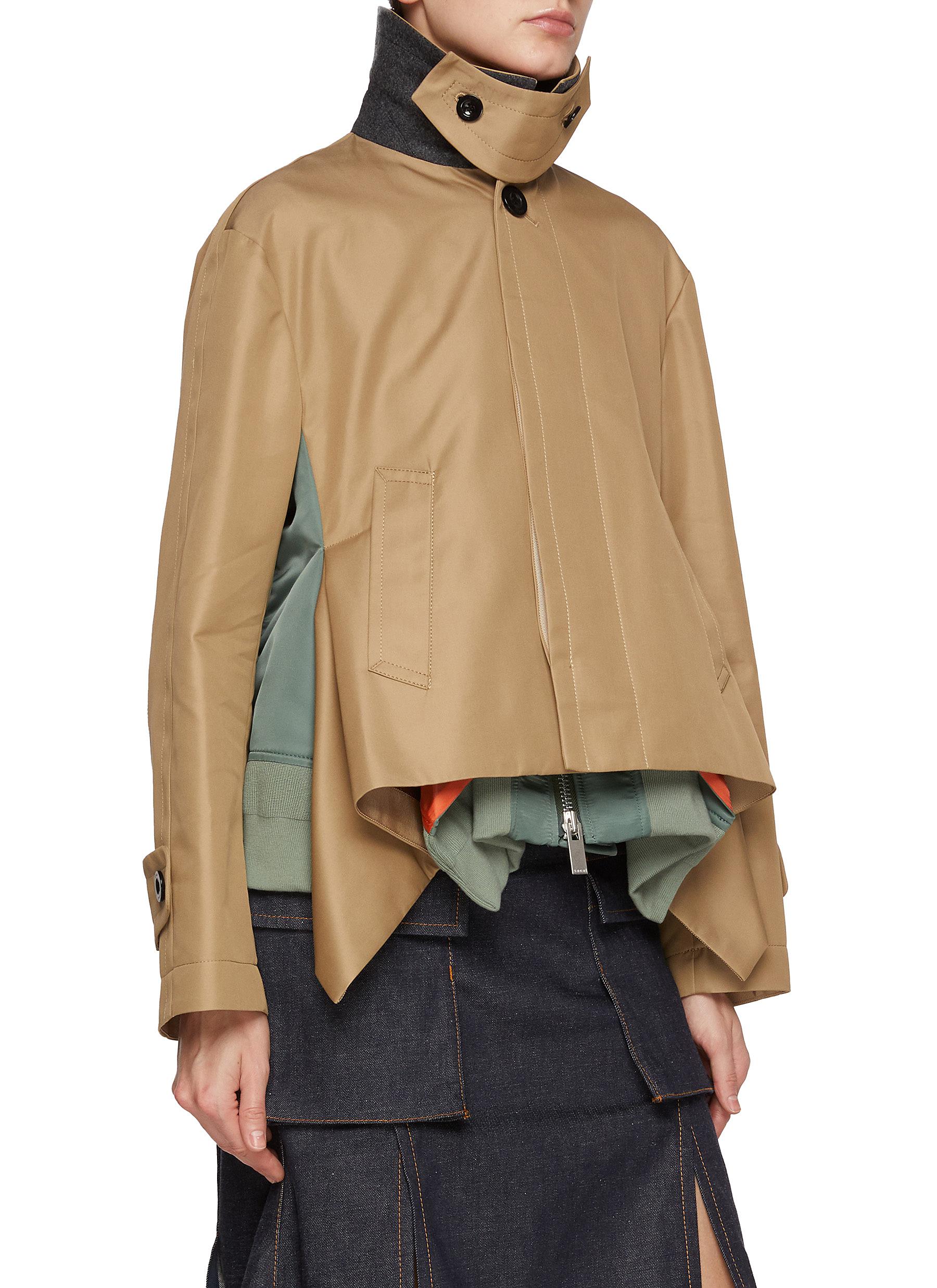 TWO TONED LAYERED GABARDINE SHORT TRENCH JACKET
