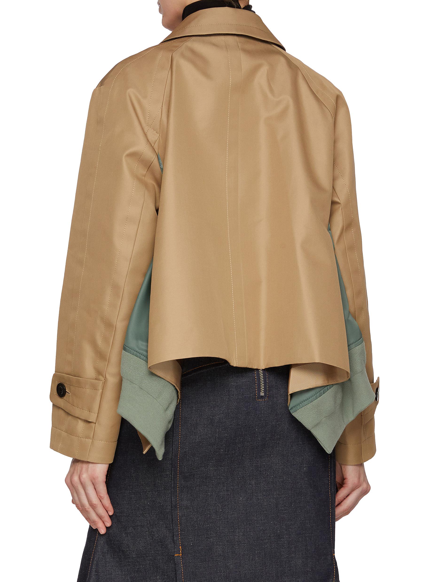 TWO TONED LAYERED GABARDINE SHORT TRENCH JACKET