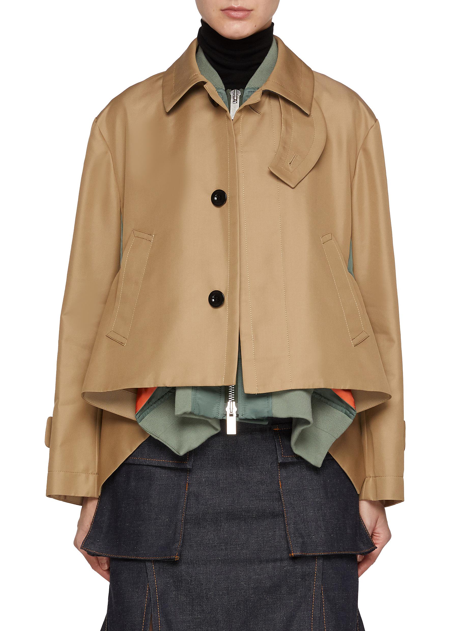 TWO TONED LAYERED GABARDINE SHORT TRENCH JACKET